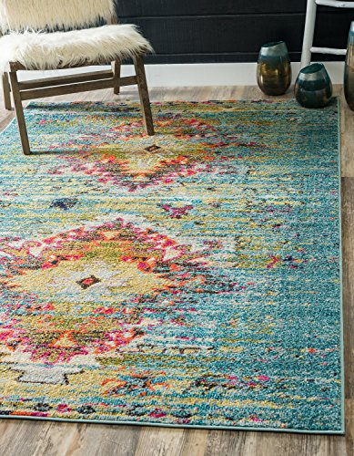 Unique Loom Vita Collection Over-Dyed Southwestern Tribal Vintage Area Rug, Rectangular 9' 0" x 12' 0", Turquoise/Yellow