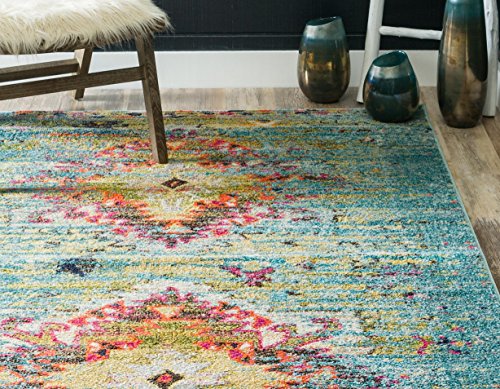 Unique Loom Vita Collection Over-Dyed Southwestern Tribal Vintage Area Rug, Rectangular 9' 0" x 12' 0", Turquoise/Yellow