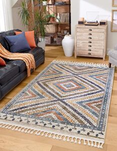 unique loom aramis collection area rug – rio (rectangular 7′ 10″ x 11′ 0″, blue/ ivory)