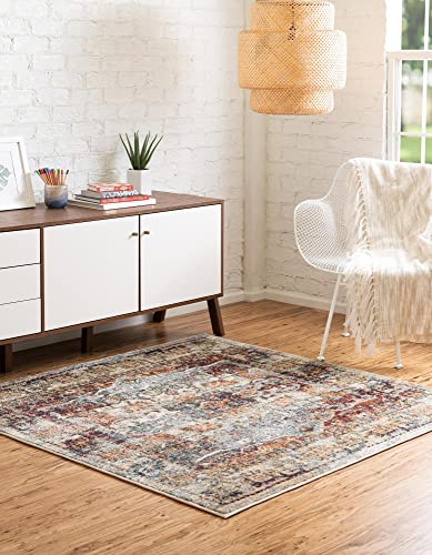 Unique Loom Isabella Collection Area Rug - Adjani (7' 10" Square, Ivory/Beige)