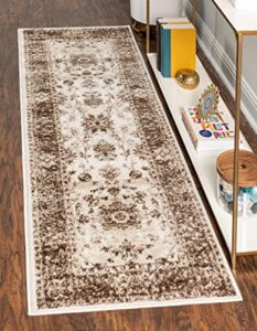 unique loom rushmore collection area rug – lincoln (2′ 6″ x 13′ 1″ runner, cream/beige)