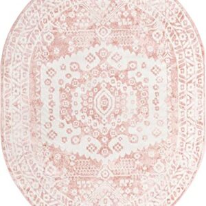 Unique Loom Oxford Collection Area Rug - Sheldonian (8' x 10' Oval, Pink/Ivory)