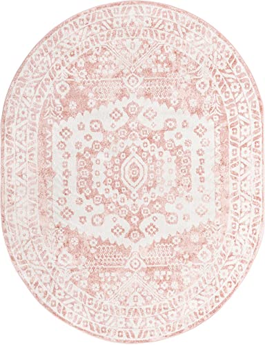 Unique Loom Oxford Collection Area Rug - Sheldonian (8' x 10' Oval, Pink/Ivory)