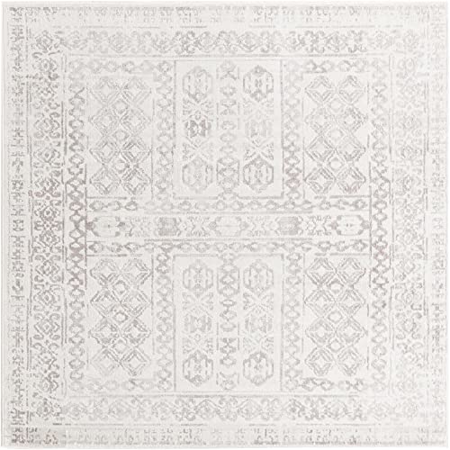 Unique Loom Oxford Collection Area Rug - Magdelan (7' 10" Square, Cream/Ivory)