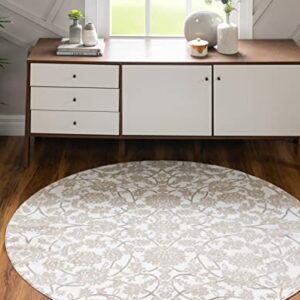 Unique Loom Rushmore Collection Area Rug - TAFT (10' 8" Round, Snow White/Beige)