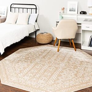 Unique Loom Oxford Collection Area Rug - Magdelan (7' Octagon, Beige/Ivory)