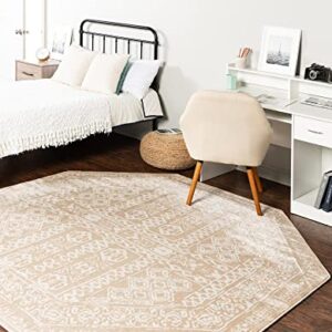 Unique Loom Oxford Collection Area Rug - Magdelan (7' Octagon, Beige/Ivory)