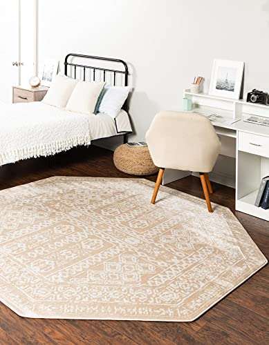 Unique Loom Oxford Collection Area Rug - Magdelan (7' Octagon, Beige/Ivory)