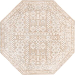 Unique Loom Oxford Collection Area Rug - Magdelan (7' Octagon, Beige/Ivory)