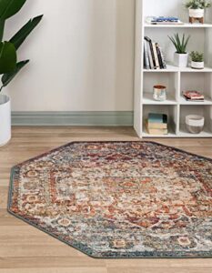 unique loom isabella collection area rug – adjani (7′ 10″ octagon, multi/beige)