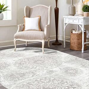 Unique Loom Sofia Collection Area Rug - Grand (5' 3" x 8' Oval, Light Gray/Ivory)