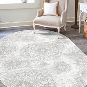 Unique Loom Sofia Collection Area Rug - Grand (5' 3" x 8' Oval, Light Gray/Ivory)