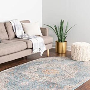 Unique Loom Newport Collection Area Rug - Elms (Oval 5' 3" x 8' 0", Blue/Ivory)