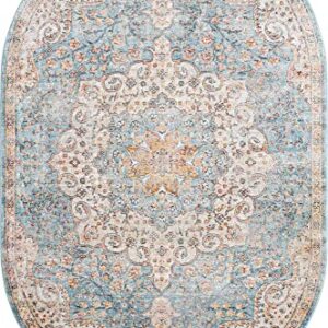 Unique Loom Newport Collection Area Rug - Elms (Oval 5' 3" x 8' 0", Blue/Ivory)