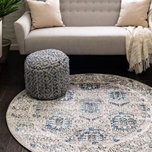 Unique Loom Nyla Collection Area Rug - Princess (Round 7' 0" x 7' 0", Gray/Ivory)