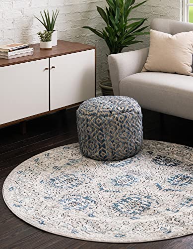 Unique Loom Nyla Collection Area Rug - Princess (Round 7' 0" x 7' 0", Gray/Ivory)