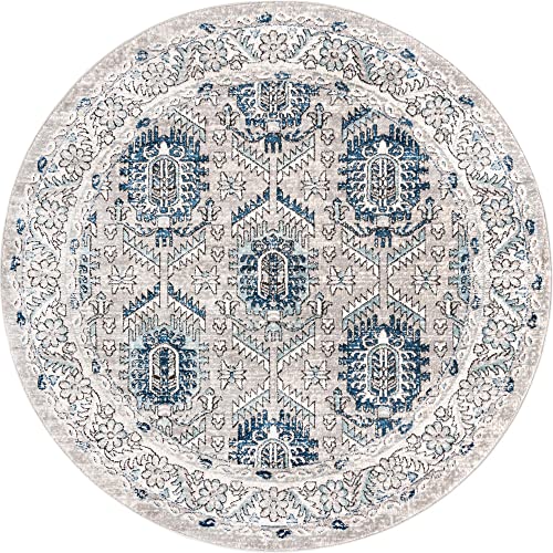 Unique Loom Nyla Collection Area Rug - Princess (Round 7' 0" x 7' 0", Gray/Ivory)