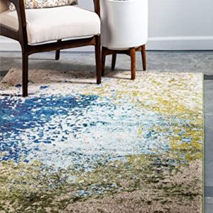 Unique Loom Estrella Collection Abstract, Modern, Light Colors, Distressed Area Rug, 9 ft x 12 ft, Blue/Beige