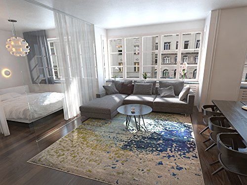 Unique Loom Estrella Collection Abstract, Modern, Light Colors, Distressed Area Rug, 9 ft x 12 ft, Blue/Beige