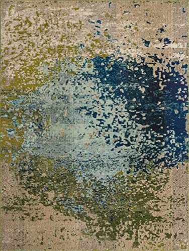 Unique Loom Estrella Collection Abstract, Modern, Light Colors, Distressed Area Rug, 9 ft x 12 ft, Blue/Beige