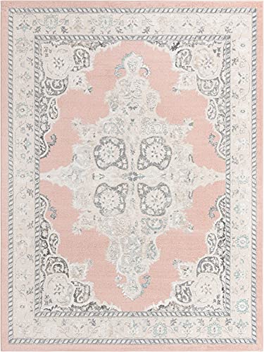 Unique Loom Parker Collection Colorful Medallion Pink/Beige Area Rug (9' 0 x 12' 0)