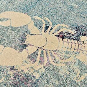 Unique Loom Positano Collection Coastal Modern Coral Lobster Shells Light Blue Area Rug (9' x 12')