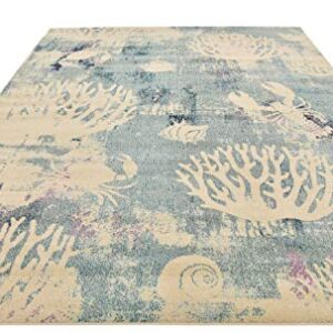 Unique Loom Positano Collection Coastal Modern Coral Lobster Shells Light Blue Area Rug (9' x 12')