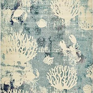 Unique Loom Positano Collection Coastal Modern Coral Lobster Shells Light Blue Area Rug (9' x 12')