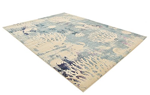 Unique Loom Positano Collection Coastal Modern Coral Lobster Shells Light Blue Area Rug (9' x 12')