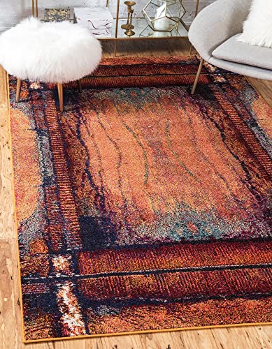 Unique Loom Estrella Collection Rustic, Distressed, Modern, Abstract Area Rug, 5 ft x 8 ft, Orange/Black