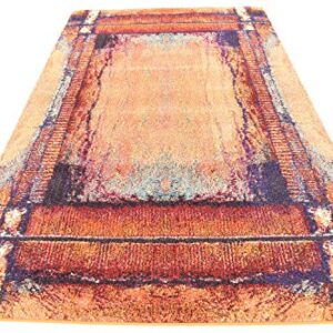 Unique Loom Estrella Collection Rustic, Distressed, Modern, Abstract Area Rug, 5 ft x 8 ft, Orange/Black