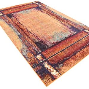 Unique Loom Estrella Collection Rustic, Distressed, Modern, Abstract Area Rug, 5 ft x 8 ft, Orange/Black