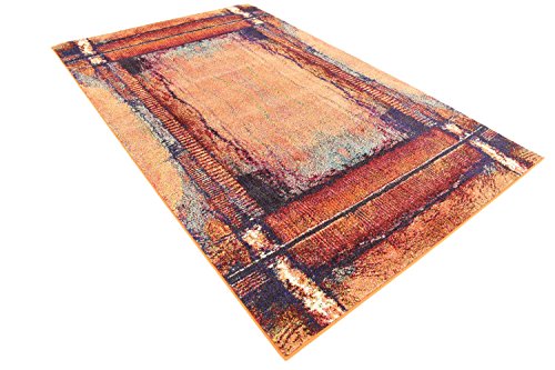 Unique Loom Estrella Collection Rustic, Distressed, Modern, Abstract Area Rug, 5 ft x 8 ft, Orange/Black