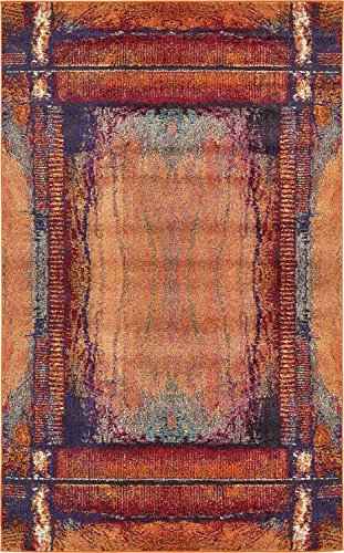 Unique Loom Estrella Collection Rustic, Distressed, Modern, Abstract Area Rug, 5 ft x 8 ft, Orange/Black