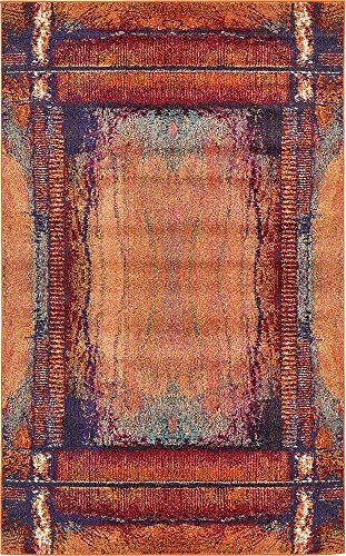 Unique Loom Estrella Collection Rustic, Distressed, Modern, Abstract Area Rug, 5 ft x 8 ft, Orange/Black