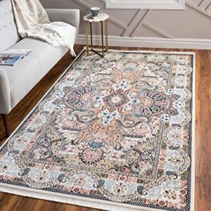 Unique Loom Narenj Collection Classic Traditional Medallion Textured Design Area Rug, 8 x 10 ft, Ivory/Tan