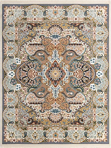 Unique Loom Narenj Collection Classic Traditional Medallion Textured Design Area Rug, 8 x 10 ft, Ivory/Tan