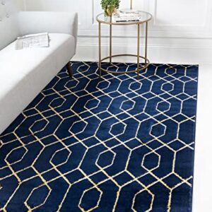 Unique Loom Glam Collection Geometric, Trellis, Metallics, Modern, Chic Area Rug, 9 ft 0 in x 12 ft 0 in, Navy Blue/Gold