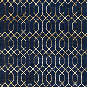 Unique Loom Glam Collection Geometric, Trellis, Metallics, Modern, Chic Area Rug, 9 ft 0 in x 12 ft 0 in, Navy Blue/Gold