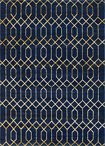 Unique Loom Glam Collection Geometric, Trellis, Metallics, Modern, Chic Area Rug, 9 ft 0 in x 12 ft 0 in, Navy Blue/Gold