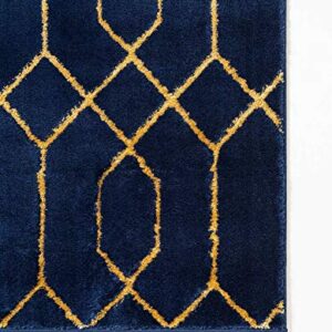 Unique Loom Glam Collection Geometric, Trellis, Metallics, Modern, Chic Area Rug, 9 ft 0 in x 12 ft 0 in, Navy Blue/Gold