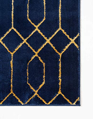 Unique Loom Glam Collection Geometric, Trellis, Metallics, Modern, Chic Area Rug, 9 ft 0 in x 12 ft 0 in, Navy Blue/Gold