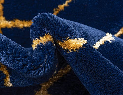 Unique Loom Glam Collection Geometric, Trellis, Metallics, Modern, Chic Area Rug, 9 ft 0 in x 12 ft 0 in, Navy Blue/Gold