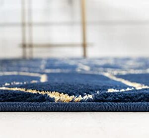 Unique Loom Glam Collection Geometric, Trellis, Metallics, Modern, Chic Area Rug, 9 ft 0 in x 12 ft 0 in, Navy Blue/Gold