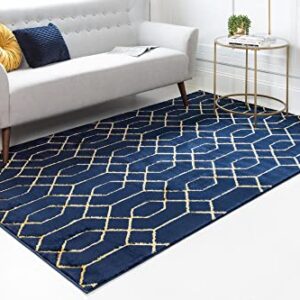 Unique Loom Glam Collection Geometric, Trellis, Metallics, Modern, Chic Area Rug, 9 ft 0 in x 12 ft 0 in, Navy Blue/Gold