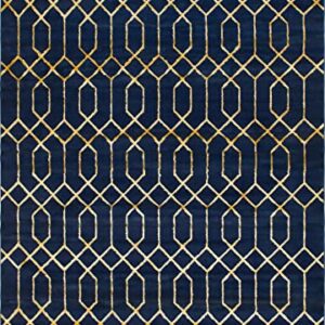 Unique Loom Glam Collection Geometric, Trellis, Metallics, Modern, Chic Area Rug, 9 ft 0 in x 12 ft 0 in, Navy Blue/Gold