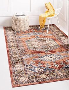 unique loom utopia collection traditional geometric vintage inspired area rug with warm hues, 8′ x 10′, terracotta/blue