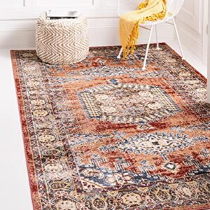 Unique Loom Utopia Collection Traditional Geometric Vintage Inspired Area Rug with Warm Hues, 8' x 10', Terracotta/Blue