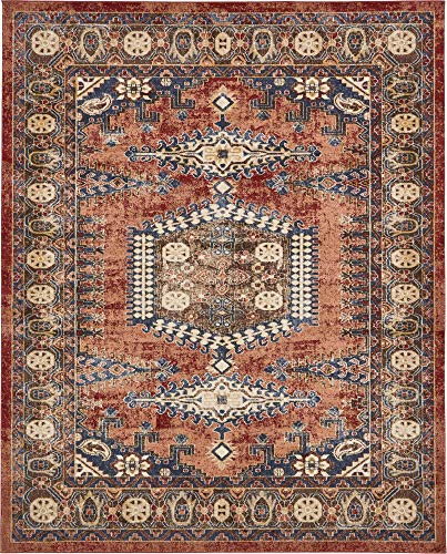 Unique Loom Utopia Collection Traditional Geometric Vintage Inspired Area Rug with Warm Hues, 8' x 10', Terracotta/Blue