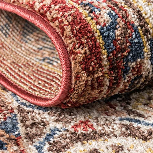 Unique Loom Utopia Collection Traditional Geometric Vintage Inspired Area Rug with Warm Hues, 8' x 10', Terracotta/Blue